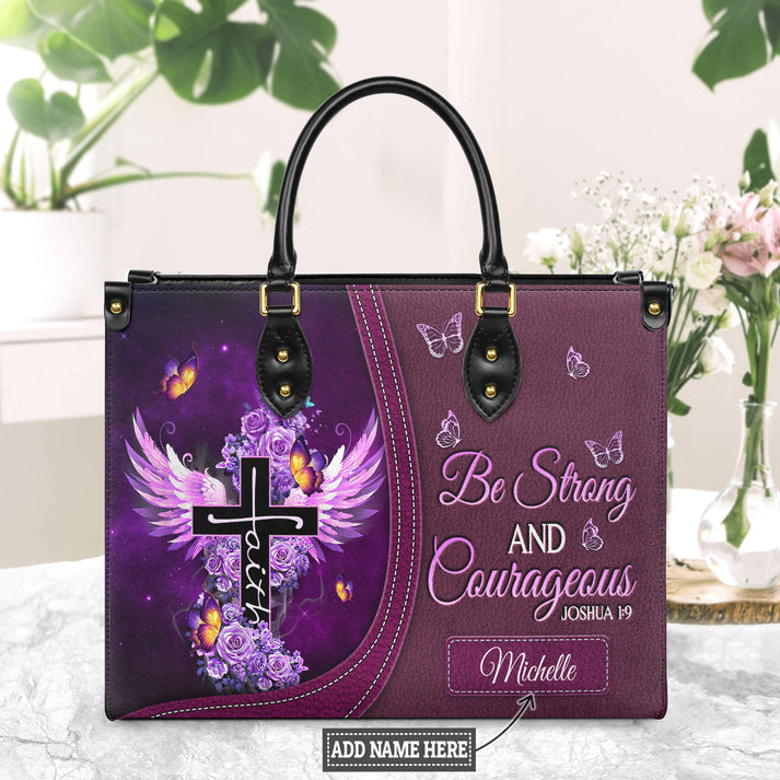 Be Strong And Courageous Joshua 1 9 Butterfly Purple Rose Leather Bag ...